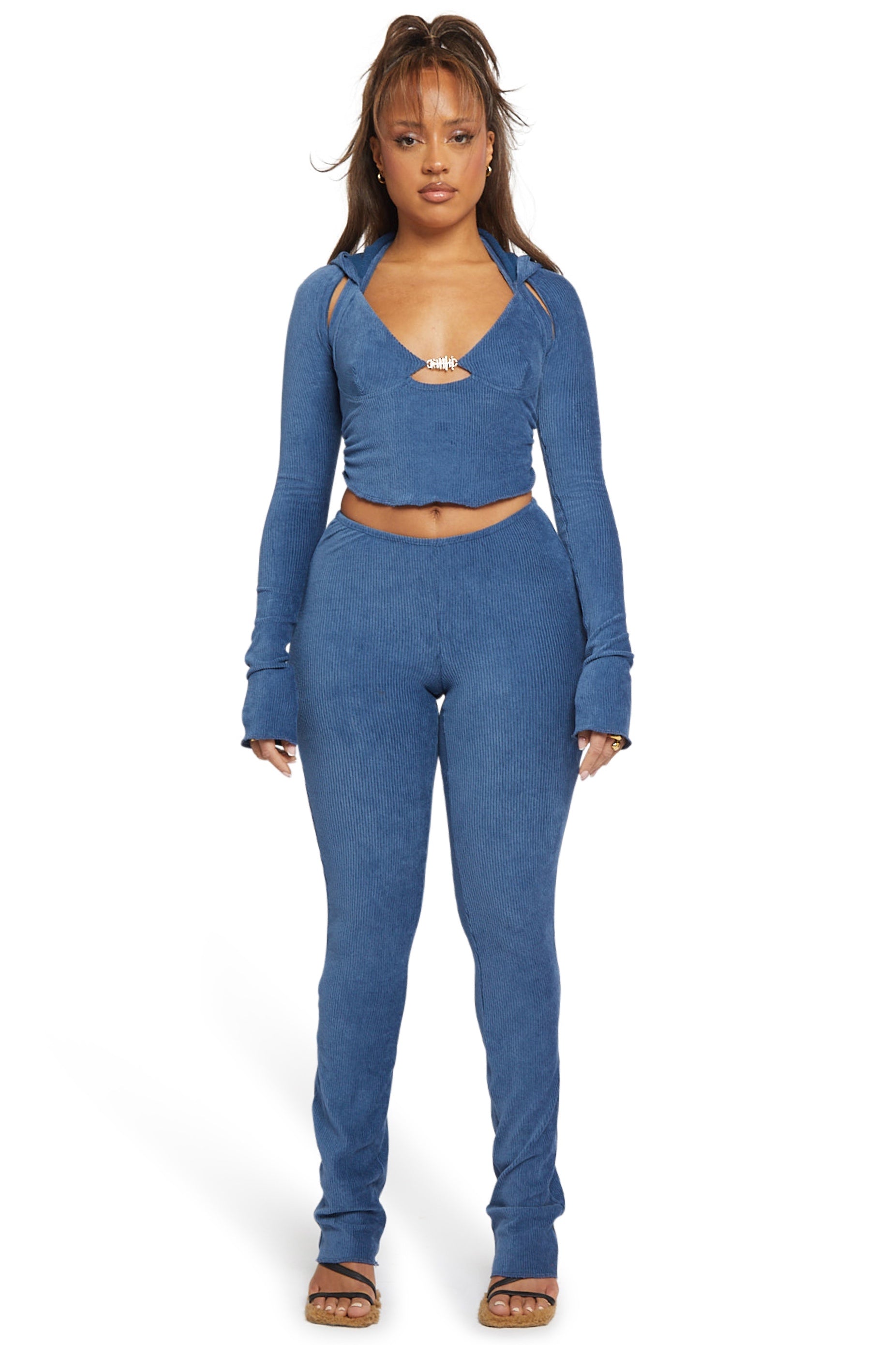 Embi Studios- Women's Agora Set Ribbed Long Sleeved Top And Bodycon ...